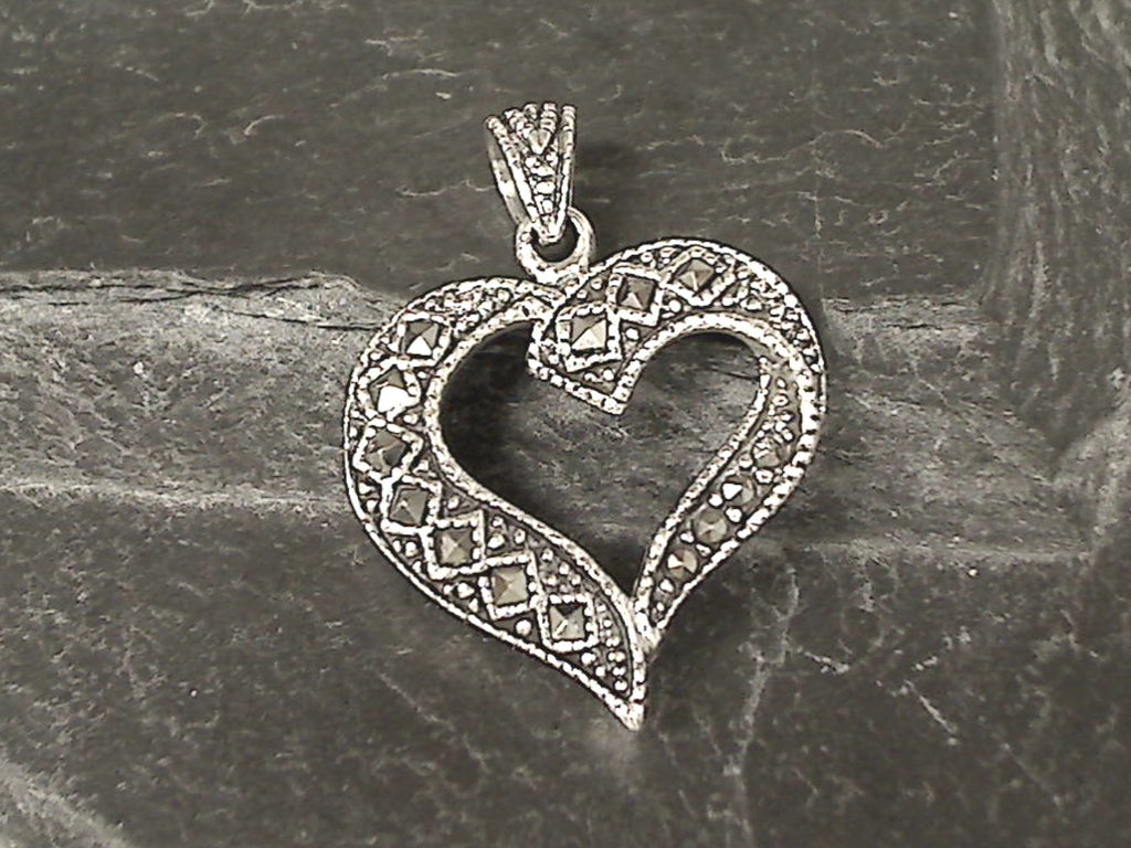Sterling Silver, Marcasite Heart Pendant – The Mystic Jewel