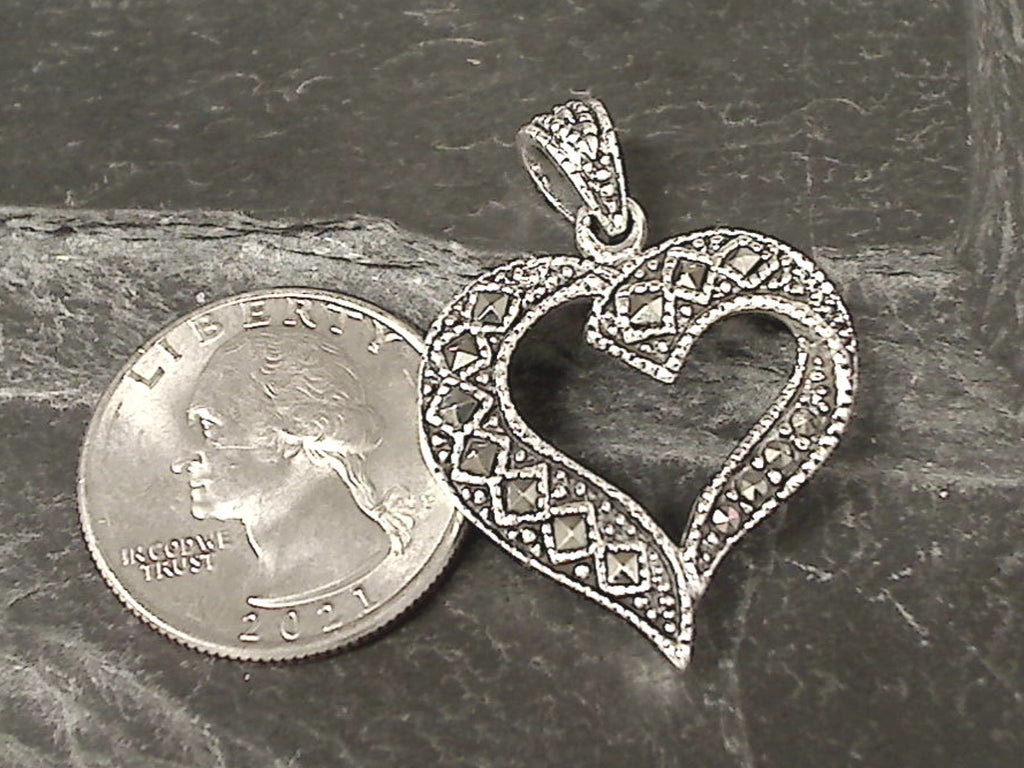Sterling Silver, Marcasite Heart Pendant – The Mystic Jewel